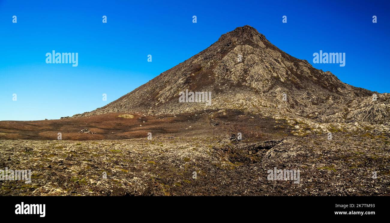 Panorama inside crater of Pico volcano and Piquinho pinnacle at Azores ...