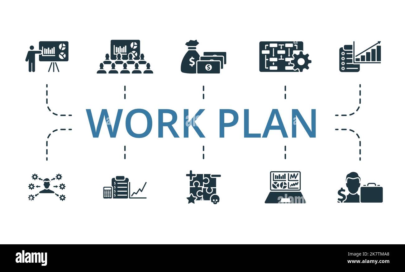 Work Plan icon set. Monochrome simple Work Plan icon collection ...