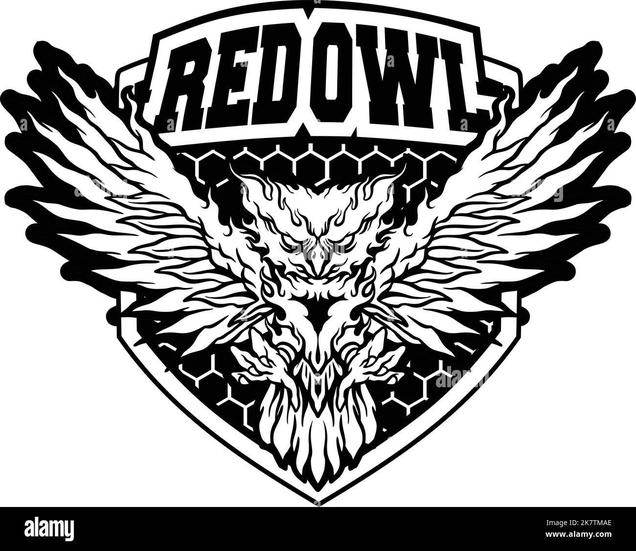 Red owl flying logo label illustration monochrome vector illustrations ...