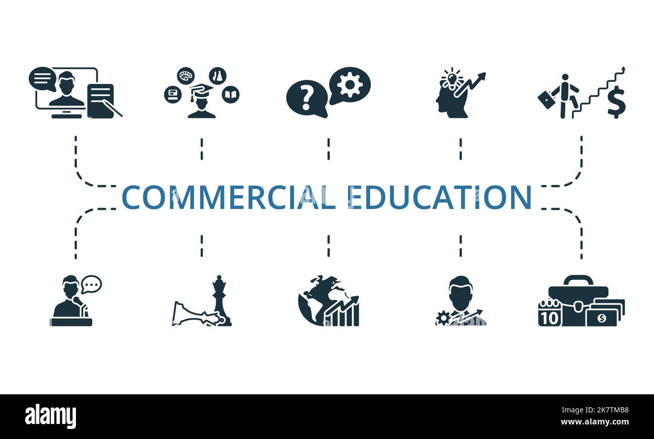 Commercial Education icon set. Monochrome simple Commercial Education ... Commercial Education icon set. Monochrome simple Commercial Education ...