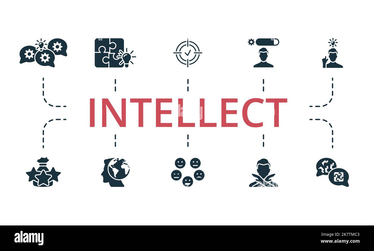 Intellect icon set. Monochrome simple Intellect icon collection ...
