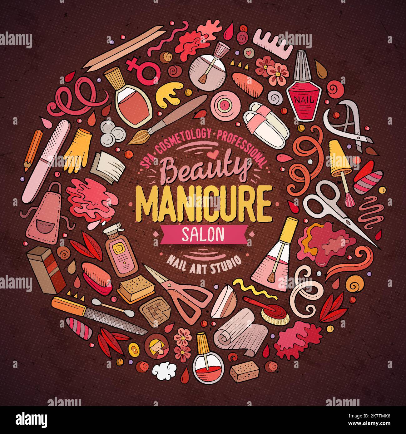 Set of Nail Salon cartoon doodle objects, symbols and items Stock ...