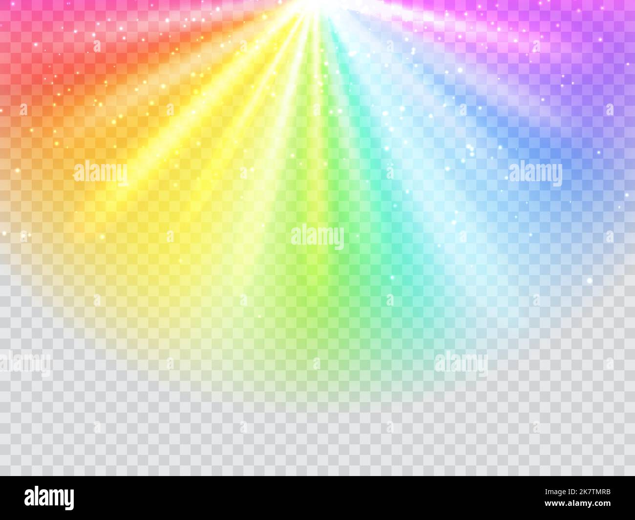 Rainbow rays on transparent background. Sun light refraction ray backdrop, sunlight spectrum ...