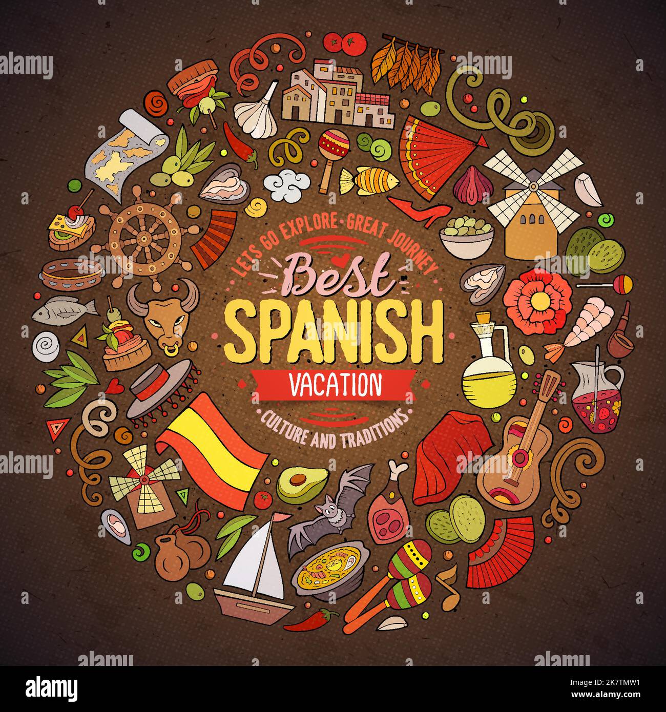 Set of Spain cartoon doodle objects, symbols and items Stock Vector ...