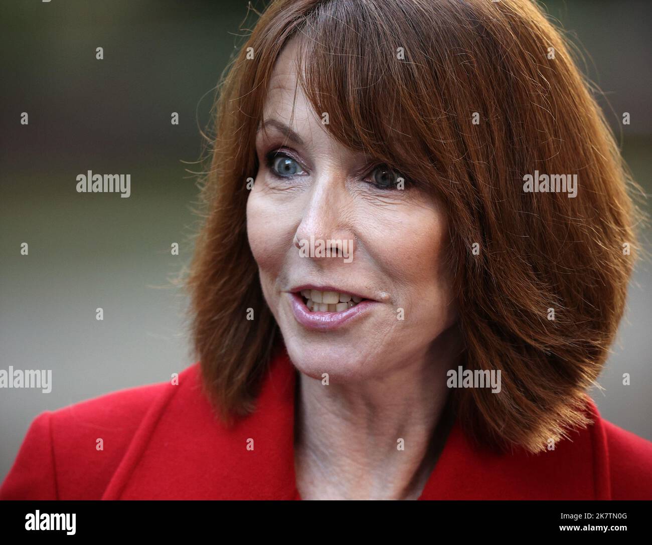 Kay Burley broadcasts from Downing Street in London. She is a presenter ...
