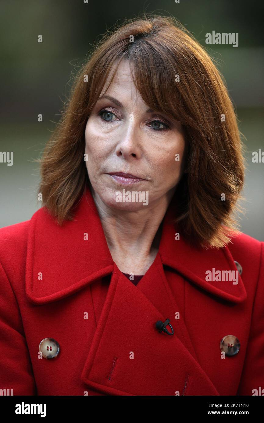 Kay Burley broadcasts from Downing Street in London. She is a presenter ...