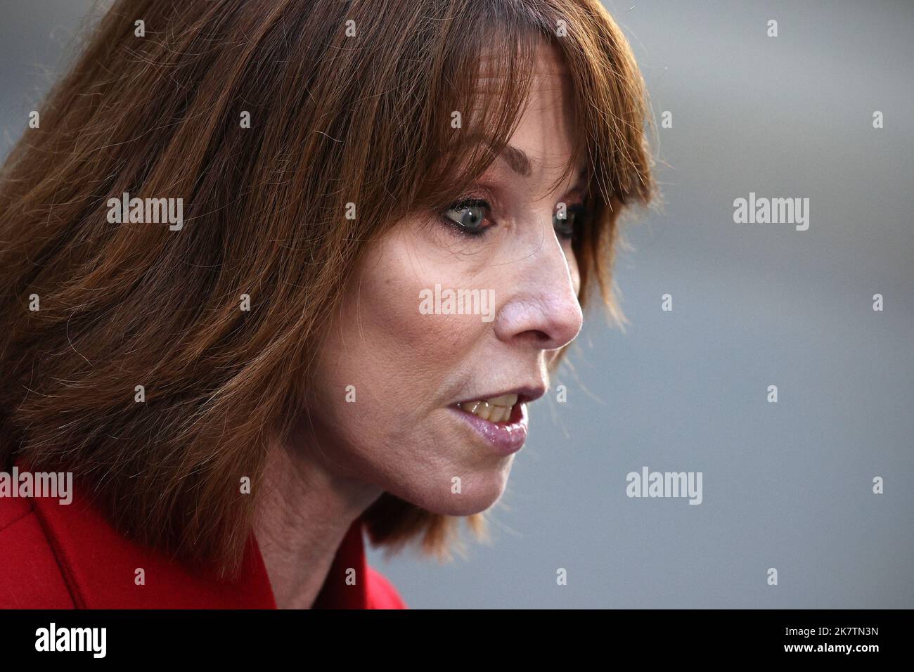Kay Burley broadcasts from Downing Street in London. She is a presenter ...