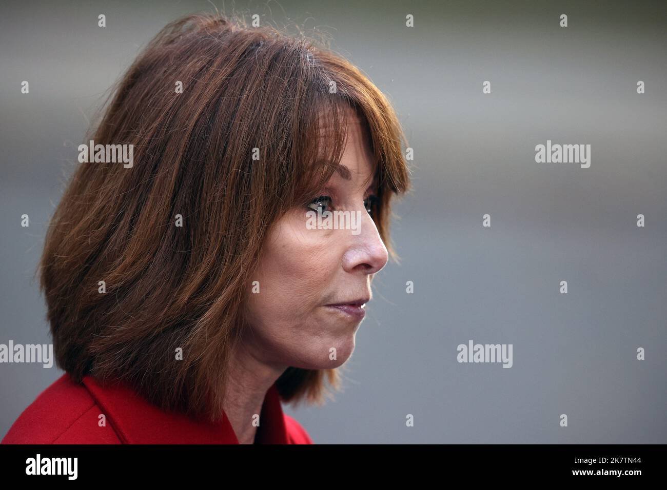 Kay Burley broadcasts from Downing Street in London. She is a presenter ...