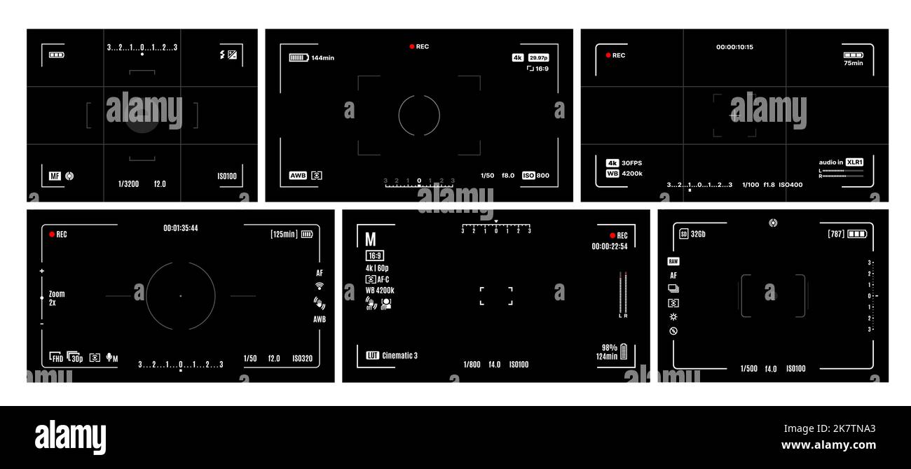 Video and photo camera viewfinder screen display frames. Videography ...
