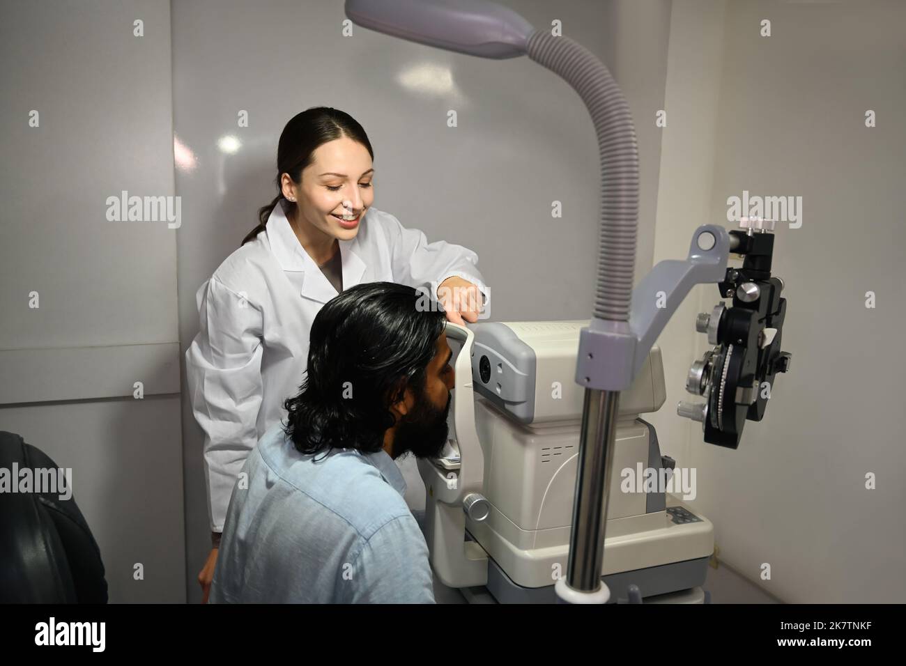 Ophthalmologist using special medical device for high precision ...