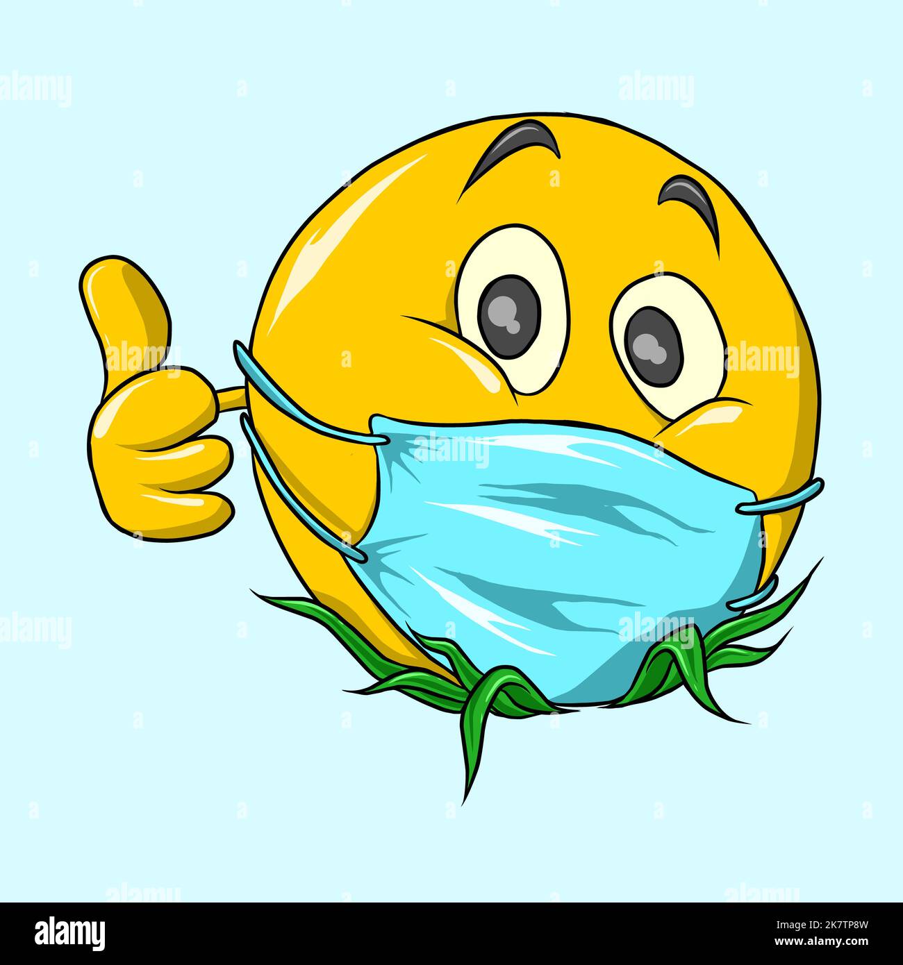 Vector illustration of emoticon wearing medical mask doing thumb up ...
