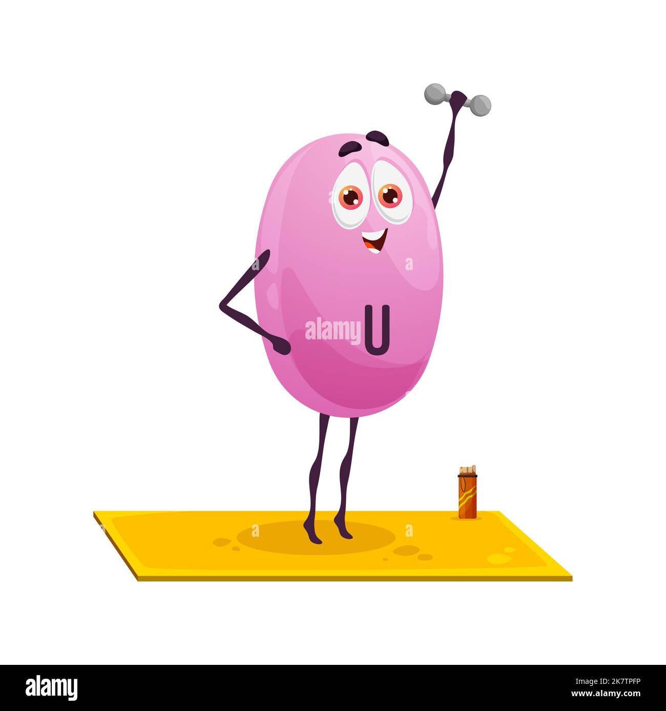 Cartoon vitamin U character on fitness. Isolated vector funny ...
