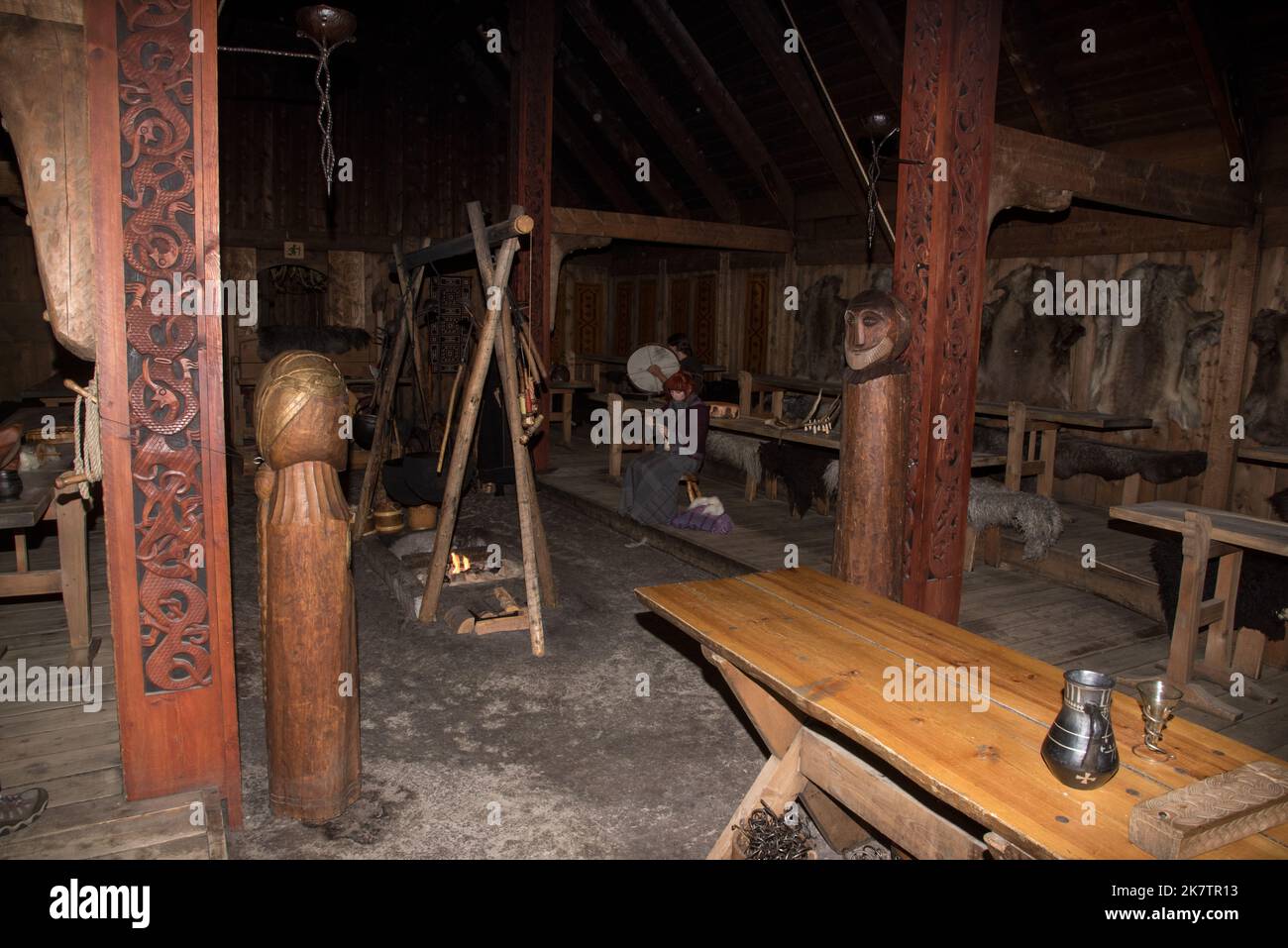 interior of a Viking chieftain's longhouse in Borg on Vestvågøya island ...