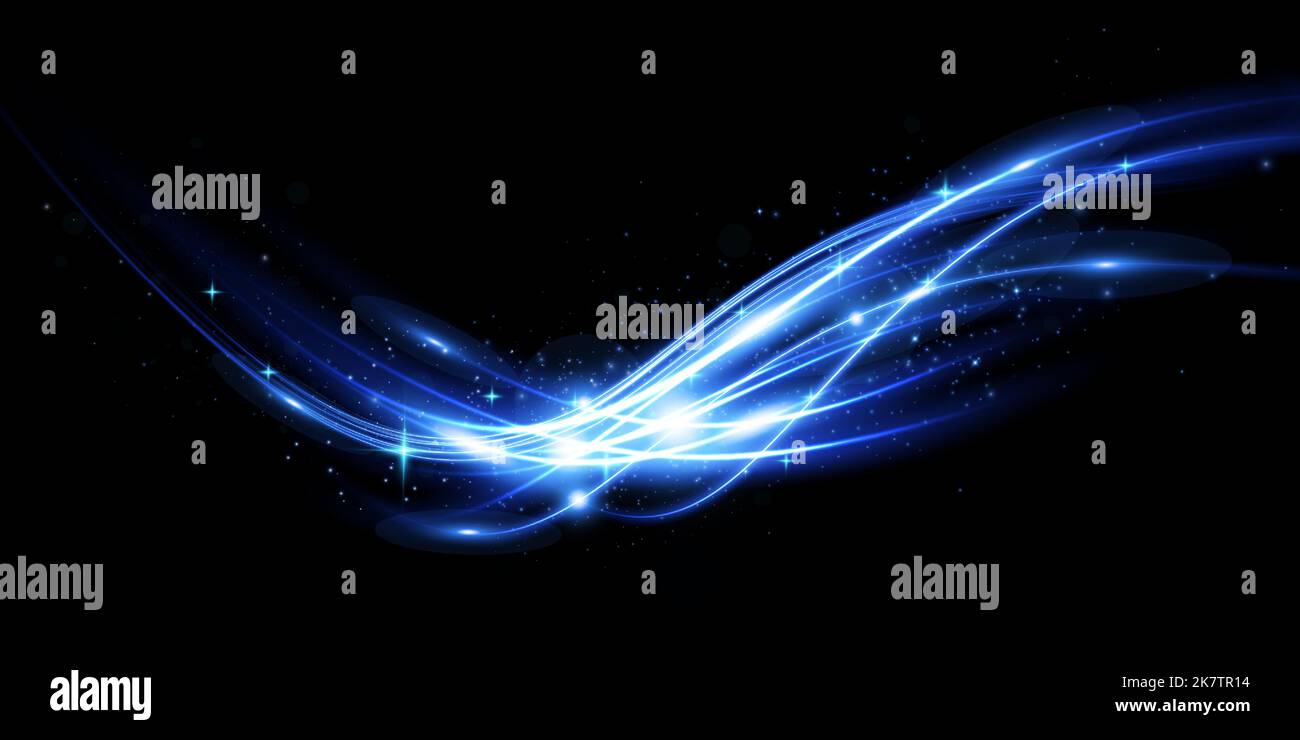 Abstract light lines of movement and speed in blue. Light everyday glowing effect. semicircular ...