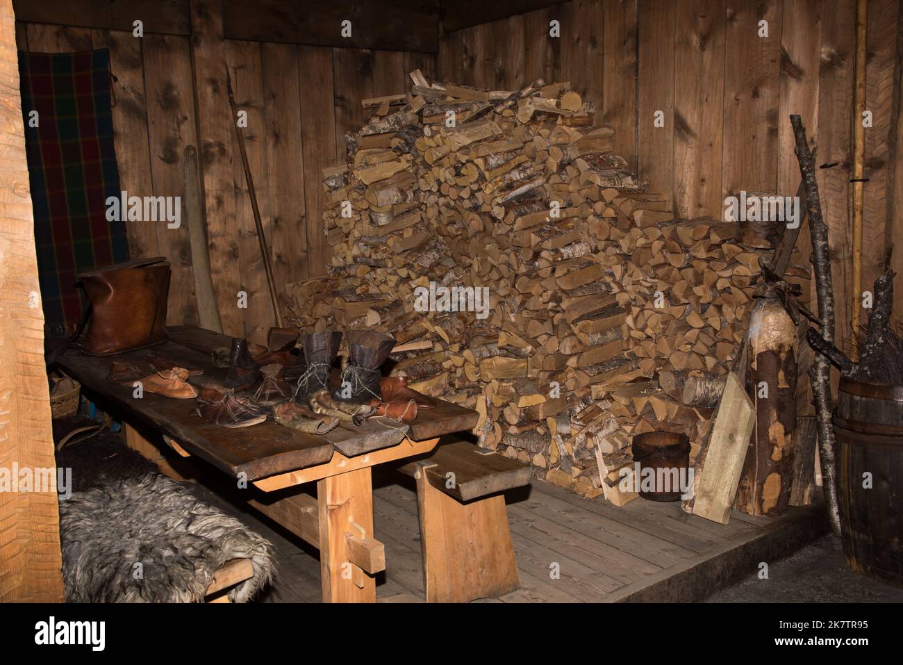 interior of a Viking chieftain's longhouse in Borg on Vestvågøya island ...