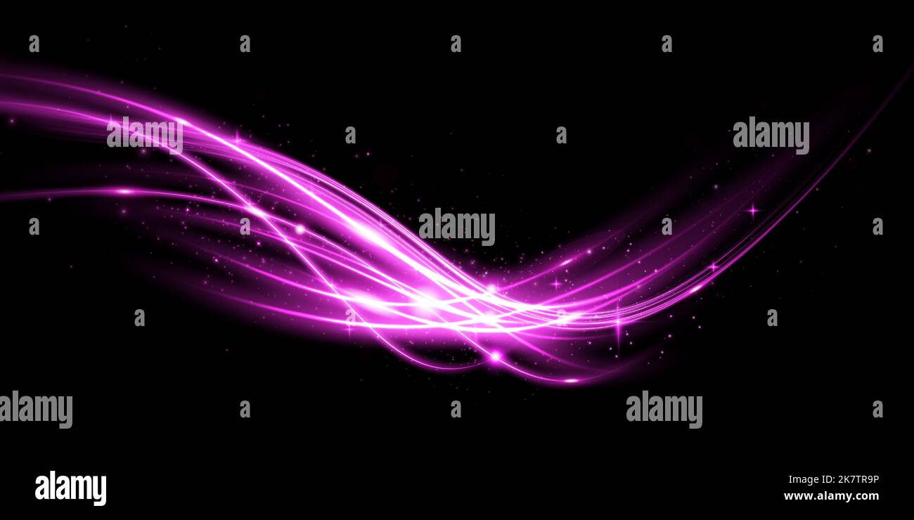 Abstract light lines of movement and speed with purple color sparkles ...