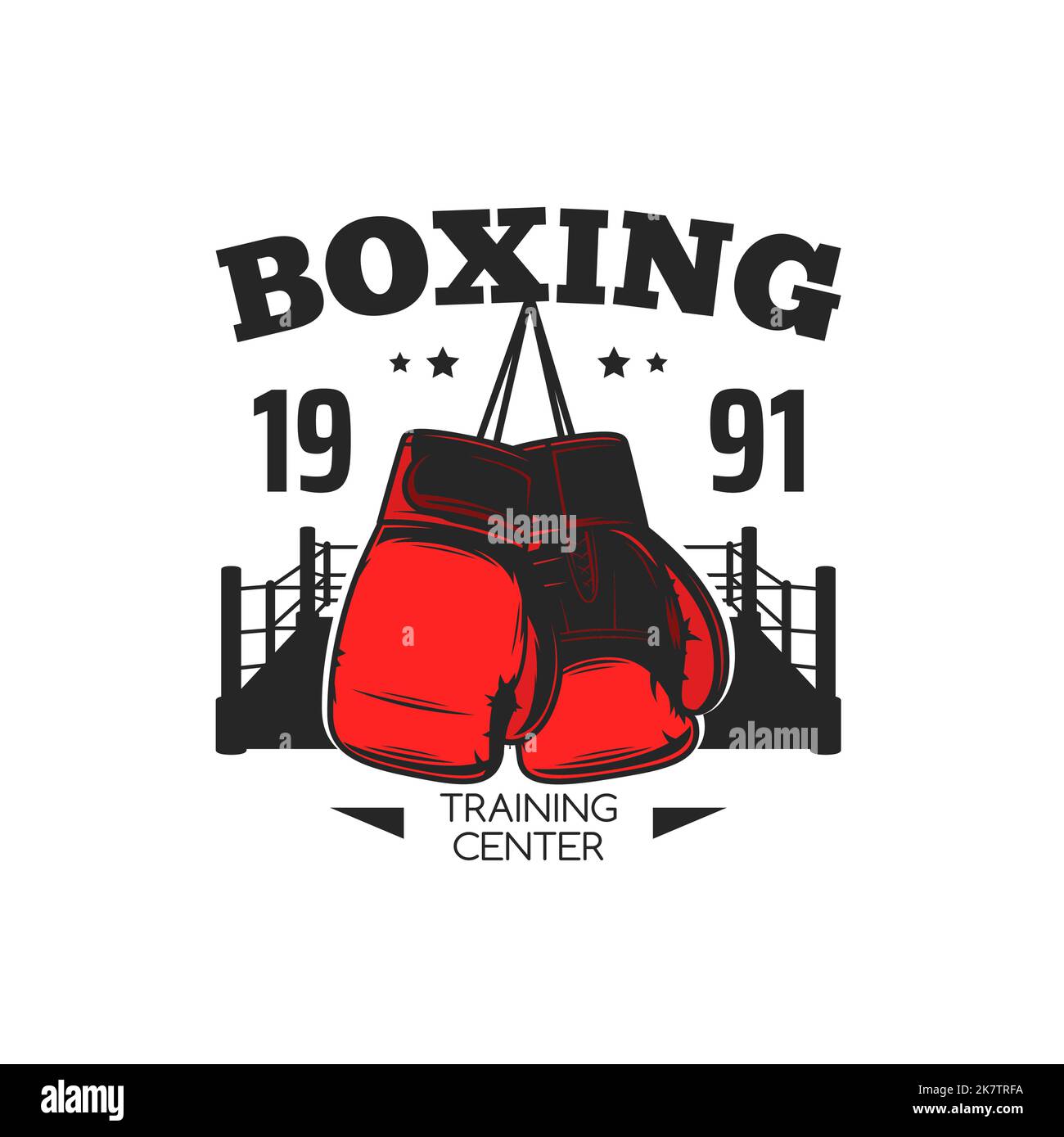 Boxing sport icon with gloves. Boxing training center, fighters gym or ...