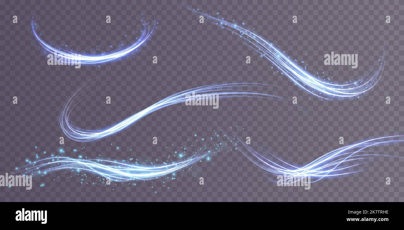 Set of abstract light lines of movement and speed. light blue ellipse ...