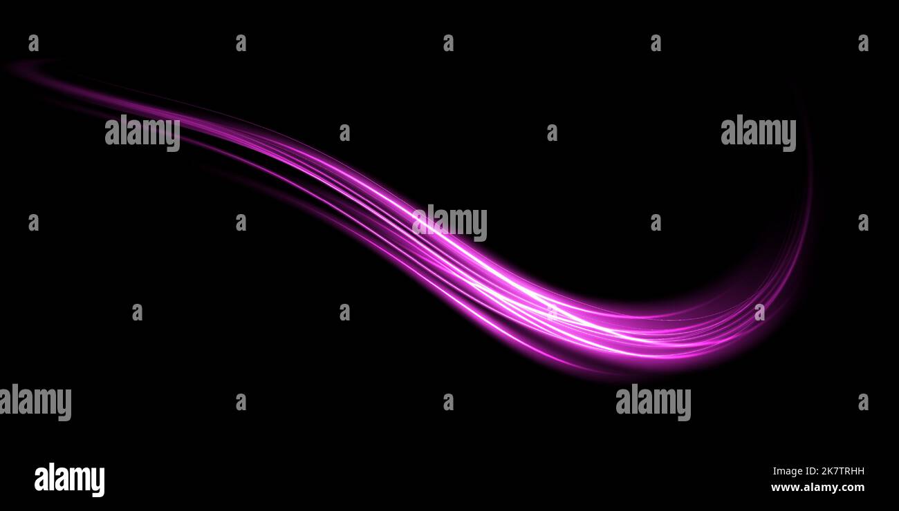Abstract light lines of movement and speed with purple color sparkles ...