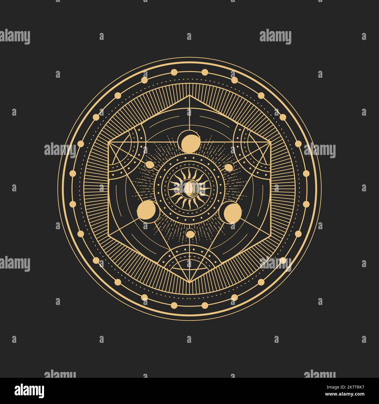 Esoteric occult vector sign with Moon, Sun and geometric figures inside ...