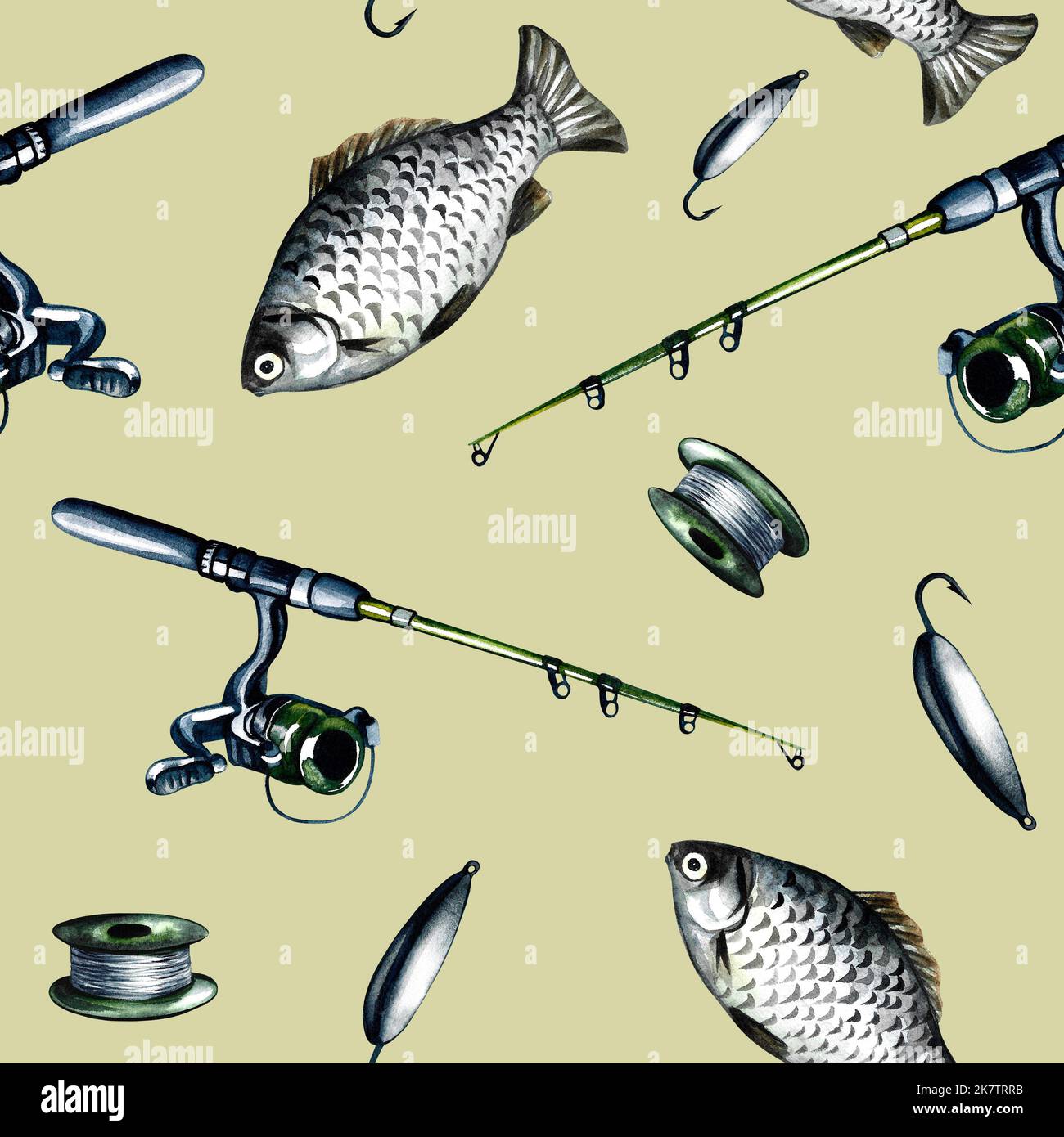 pattern, seamless texture with fish and fishing rods for the angler. On ...