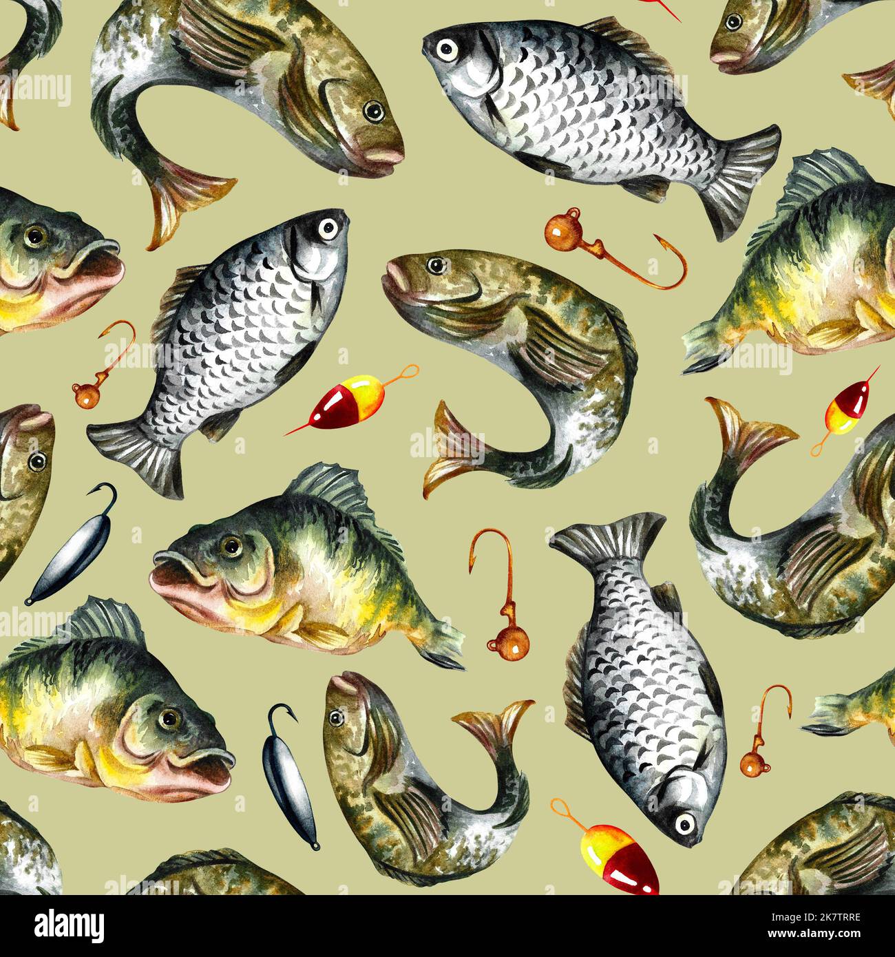 pattern, seamless texture with fish floats and hooks for the angler ...
