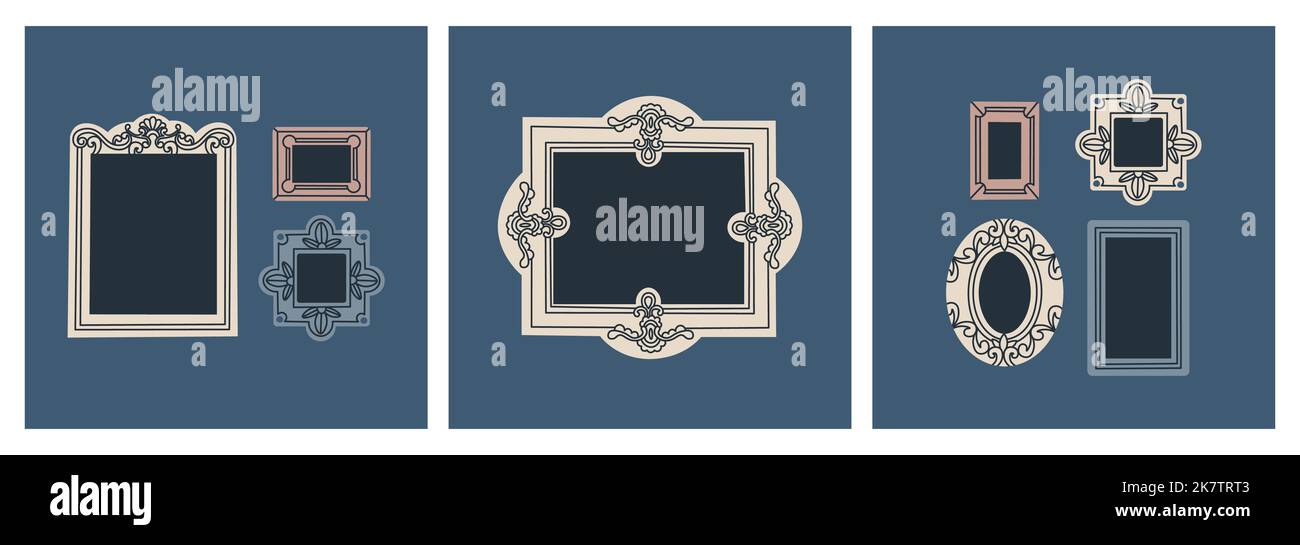 Set of illustrations of classic carved photo frames. Decorative frame ...
