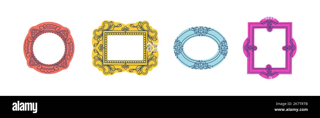 A set of colored classic carved picture frames. Decorative frame for ...