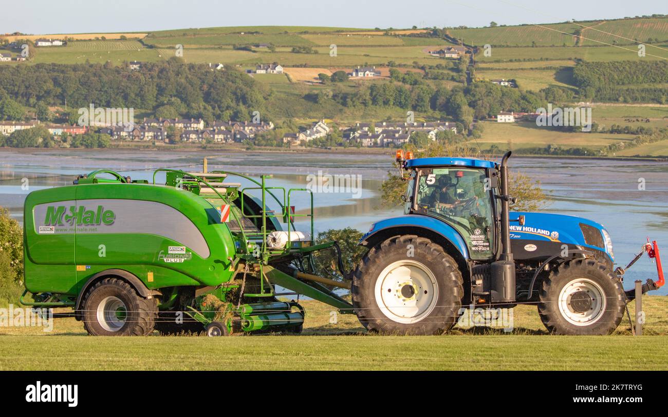 Baled grass silage overlooking Courtmacsherry Bay Stock Photo - Alamy