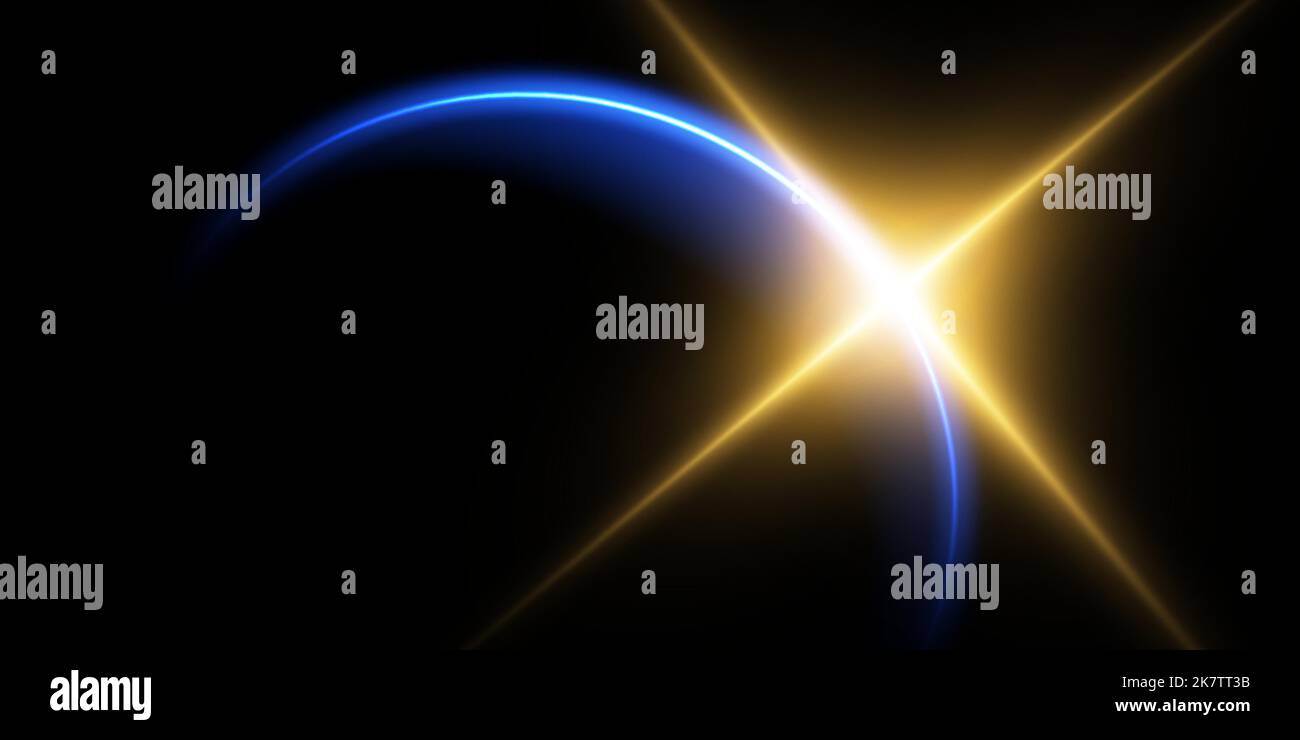 The edge of a solar eclipse on a black background, blue. Blue eclipse ...