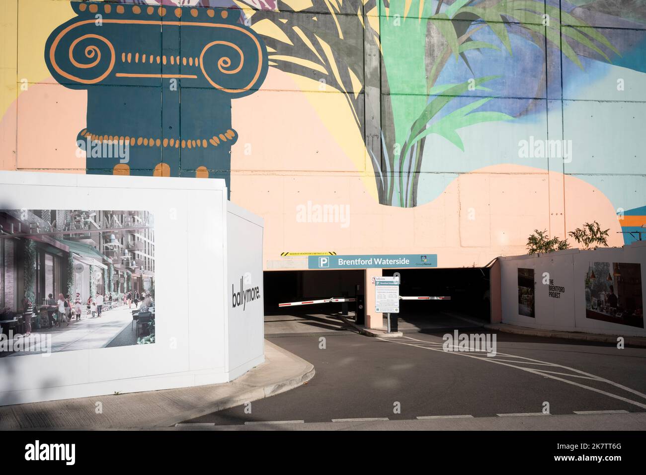 Construction hoardings surround the Ballymore multistory car park on ...