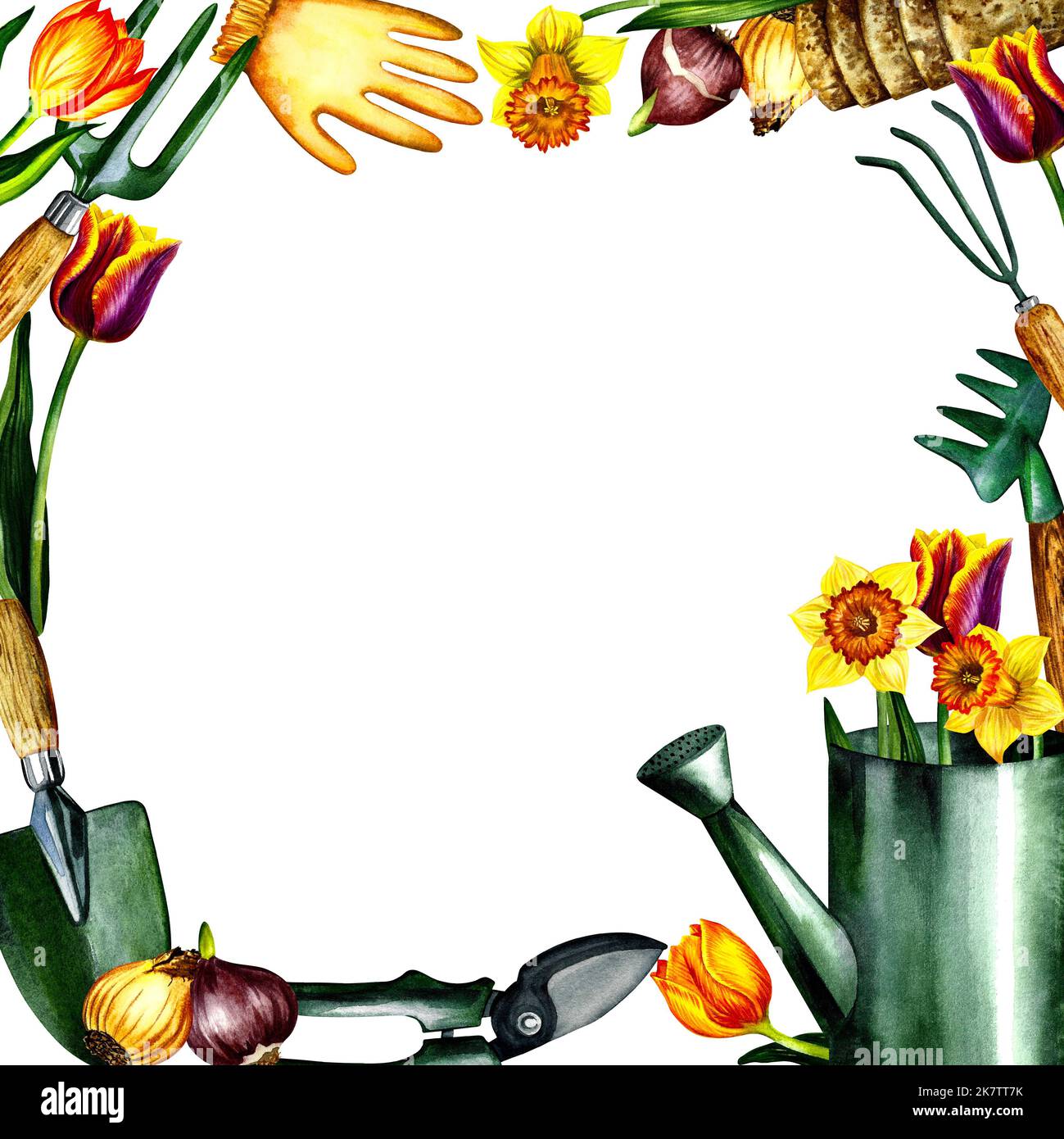 Postcard with garden frame. on a white background. Watercolor ...