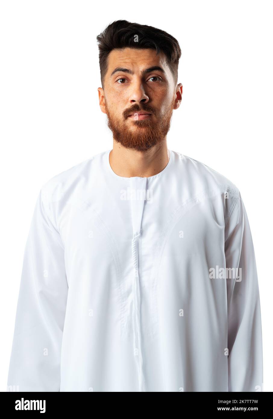 Smiling arab man while standing in an isolated white studio Stock Photo ...
