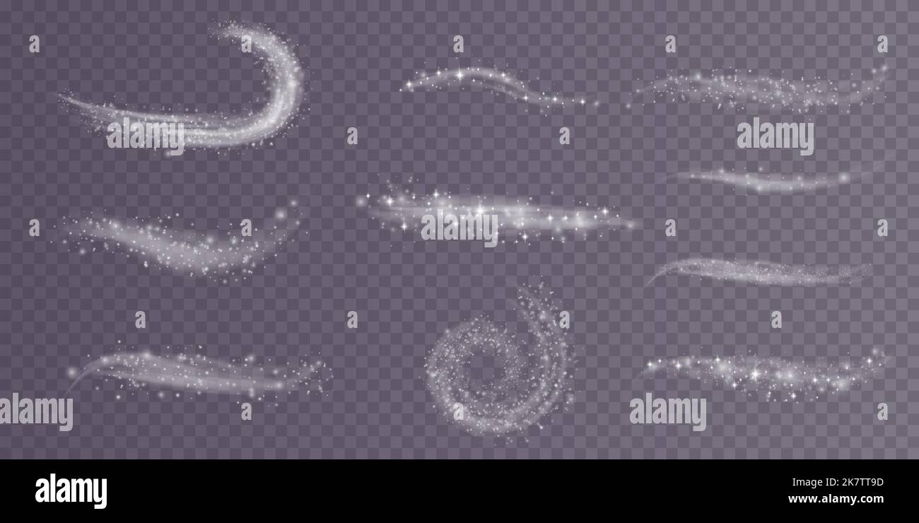 A set of closures. Winter snowstorm with snow sparkles on a transparent ...