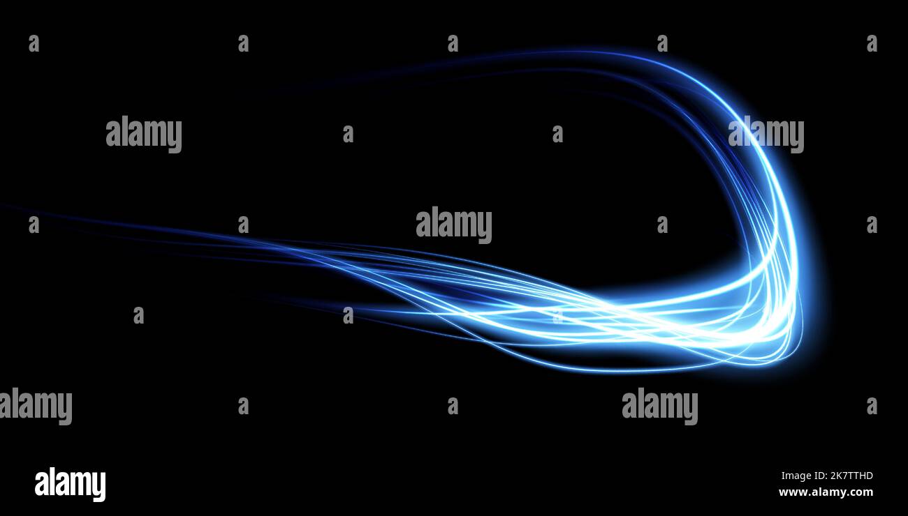 Abstract light lines of movement and speed in blue. Light everyday glowing effect. semicircular ...