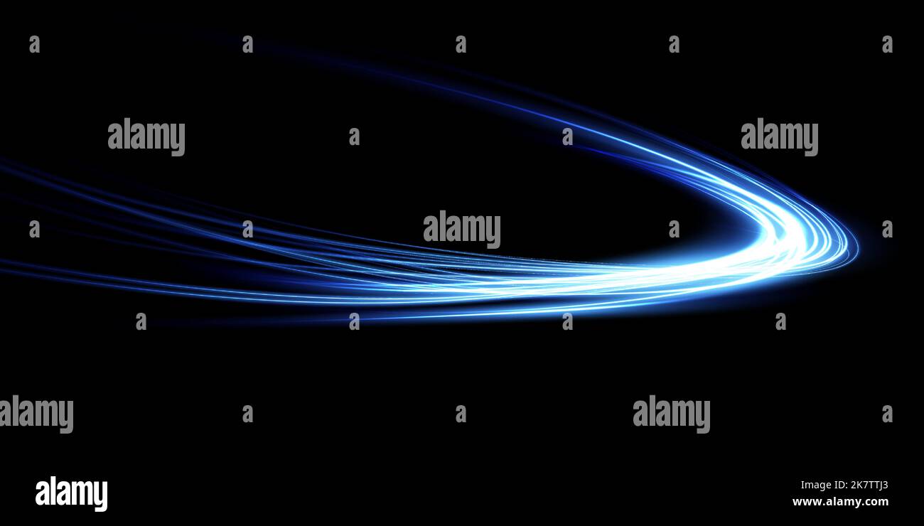 Abstract light lines of movement and speed in blue. Light everyday glowing effect. semicircular ...