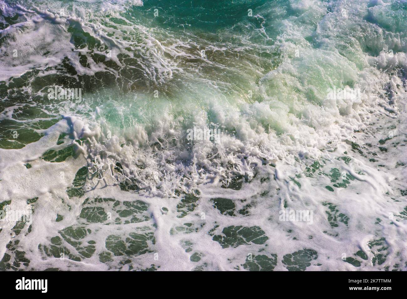 Ocean waves and sea foam, at the tropical island in the Philippines ...