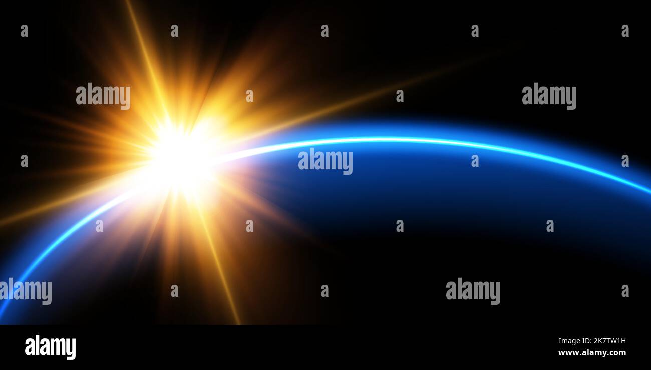 The edge of a solar eclipse on a black background, blue. Blue eclipse ...