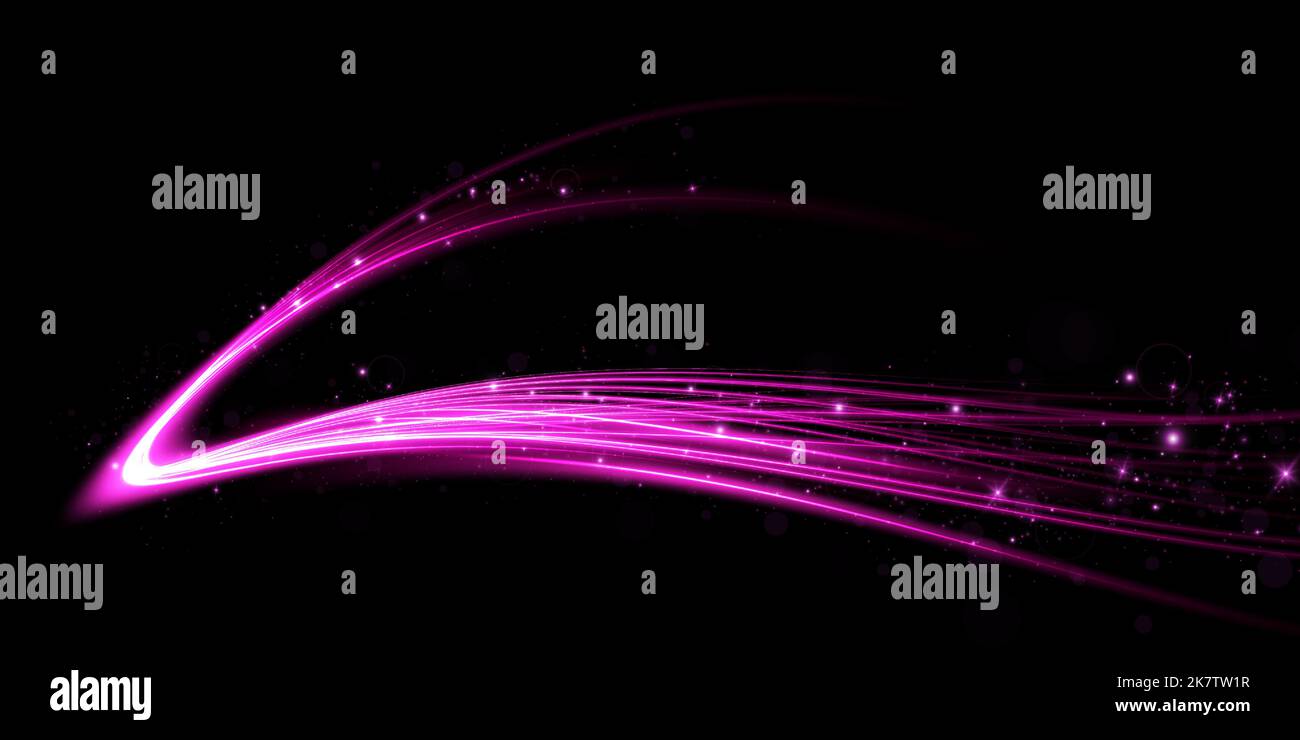 Abstract light lines of movement and speed with purple color sparkles ...