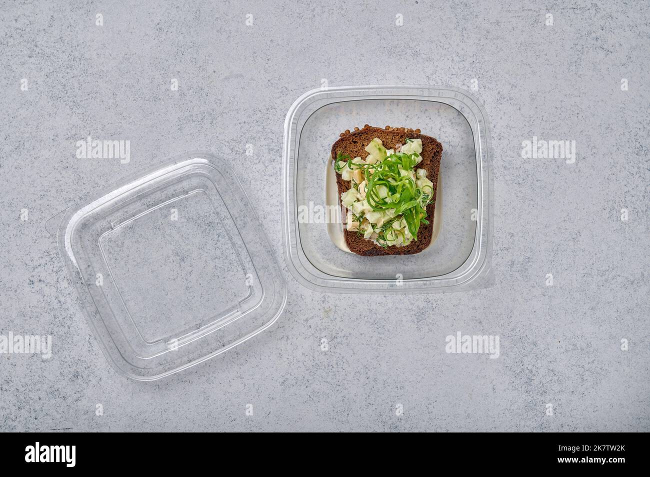 Flat lay sandwich of rye bread with cumin and coriander, potatoes ...