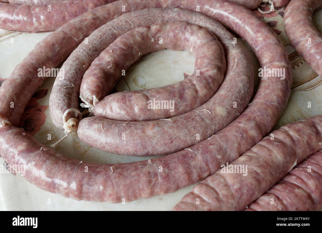 Pork susages. Traditional polish meat sausages meat process Stock Photo ...