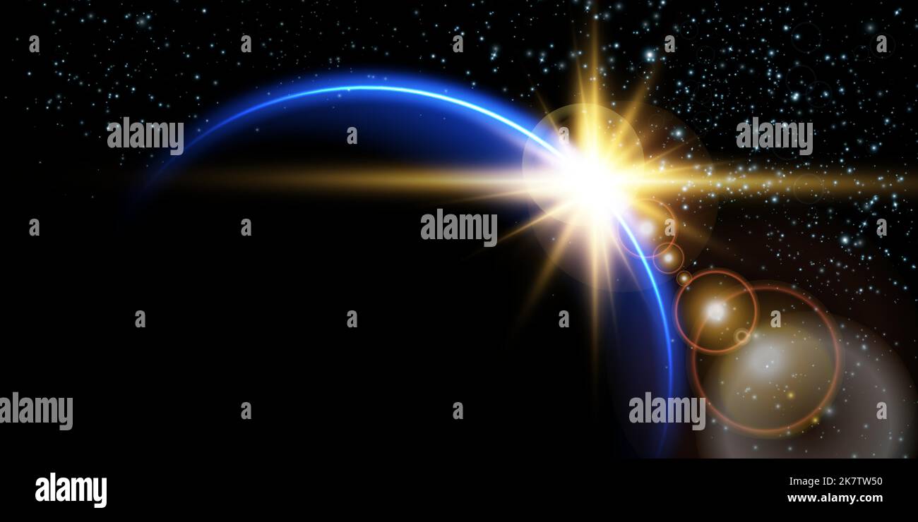 The edge of a solar eclipse on a black background, blue. Blue eclipse ...