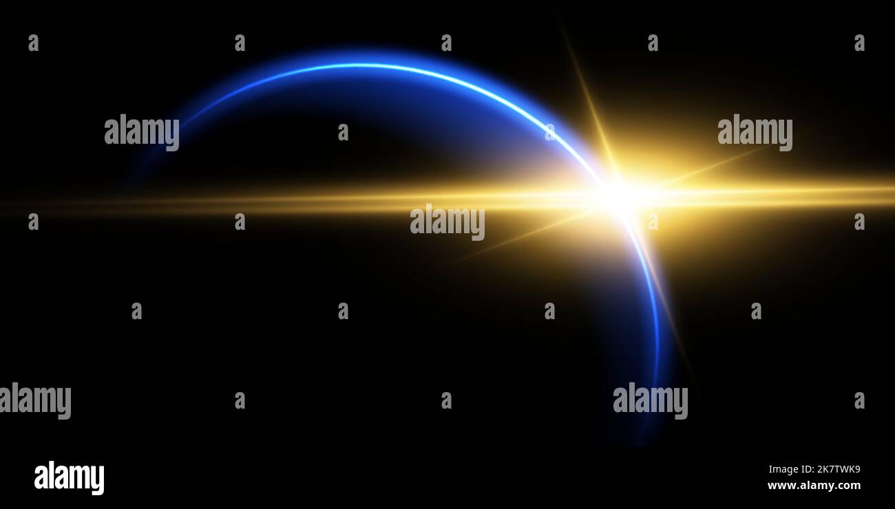 The edge of a solar eclipse on a black background, blue. Blue eclipse ...