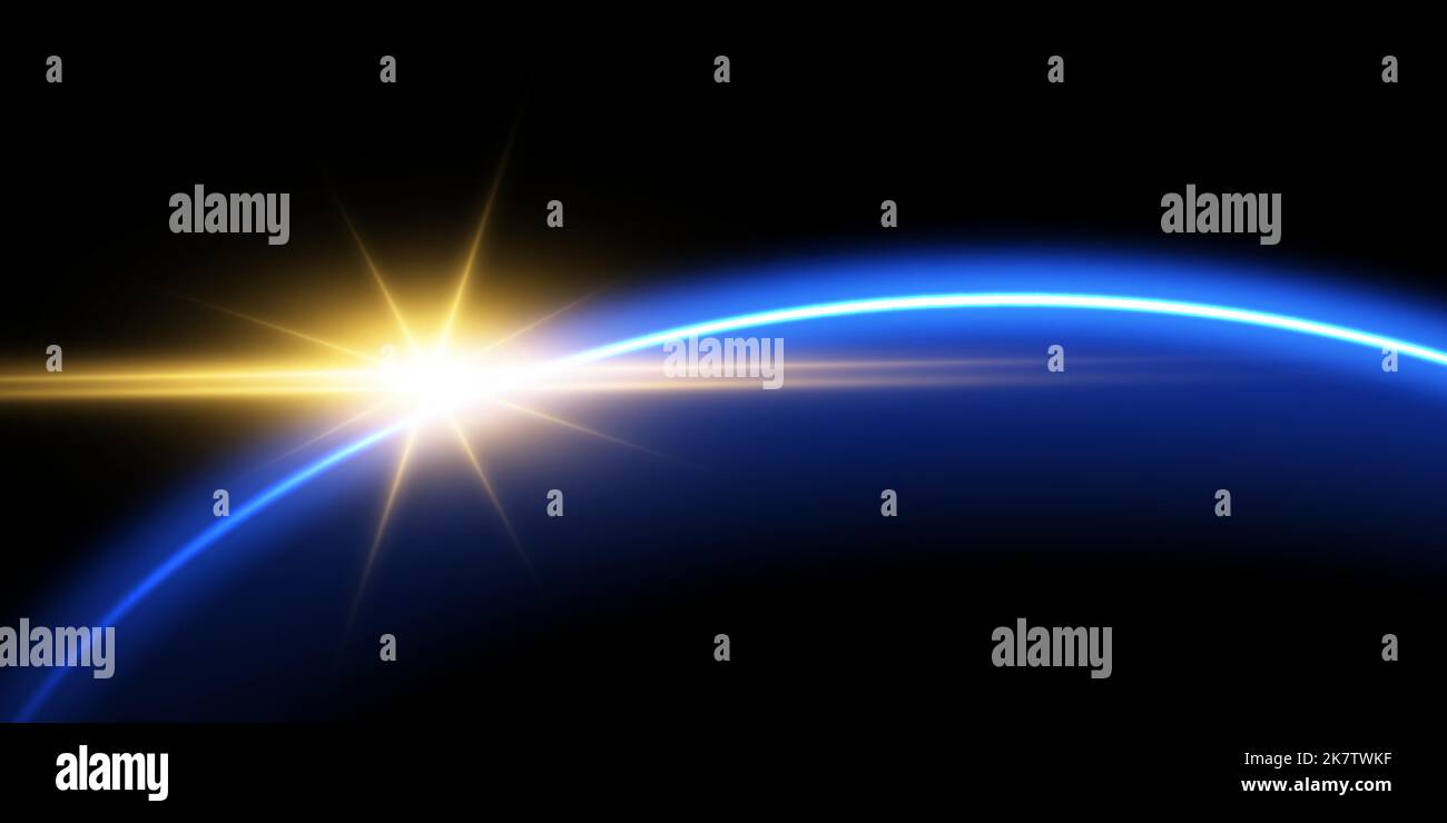 The edge of a solar eclipse on a black background, blue. Blue eclipse ...