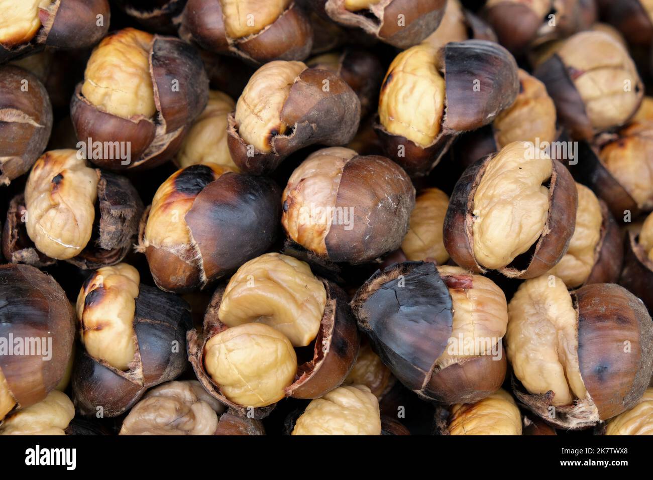 Top view close up natural open roasted cooked and ready-to-eat ...