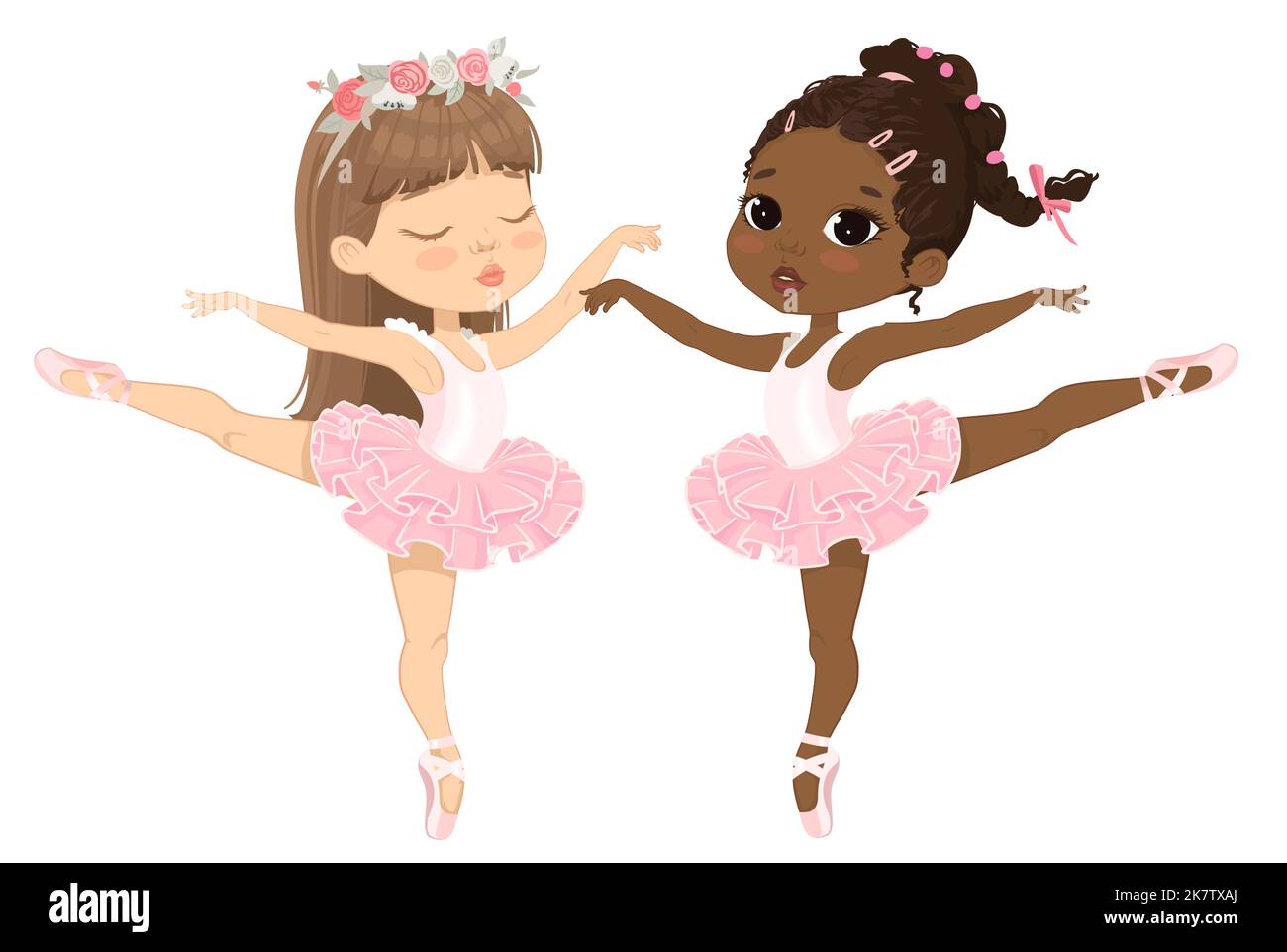 Two Multicultural Girls Dancing. Ballerina Girl Dancing. African ...