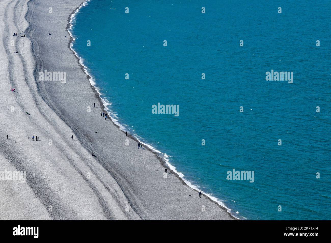 Fecamp (Normandy, north western France): the beach viewed from cliffs ...