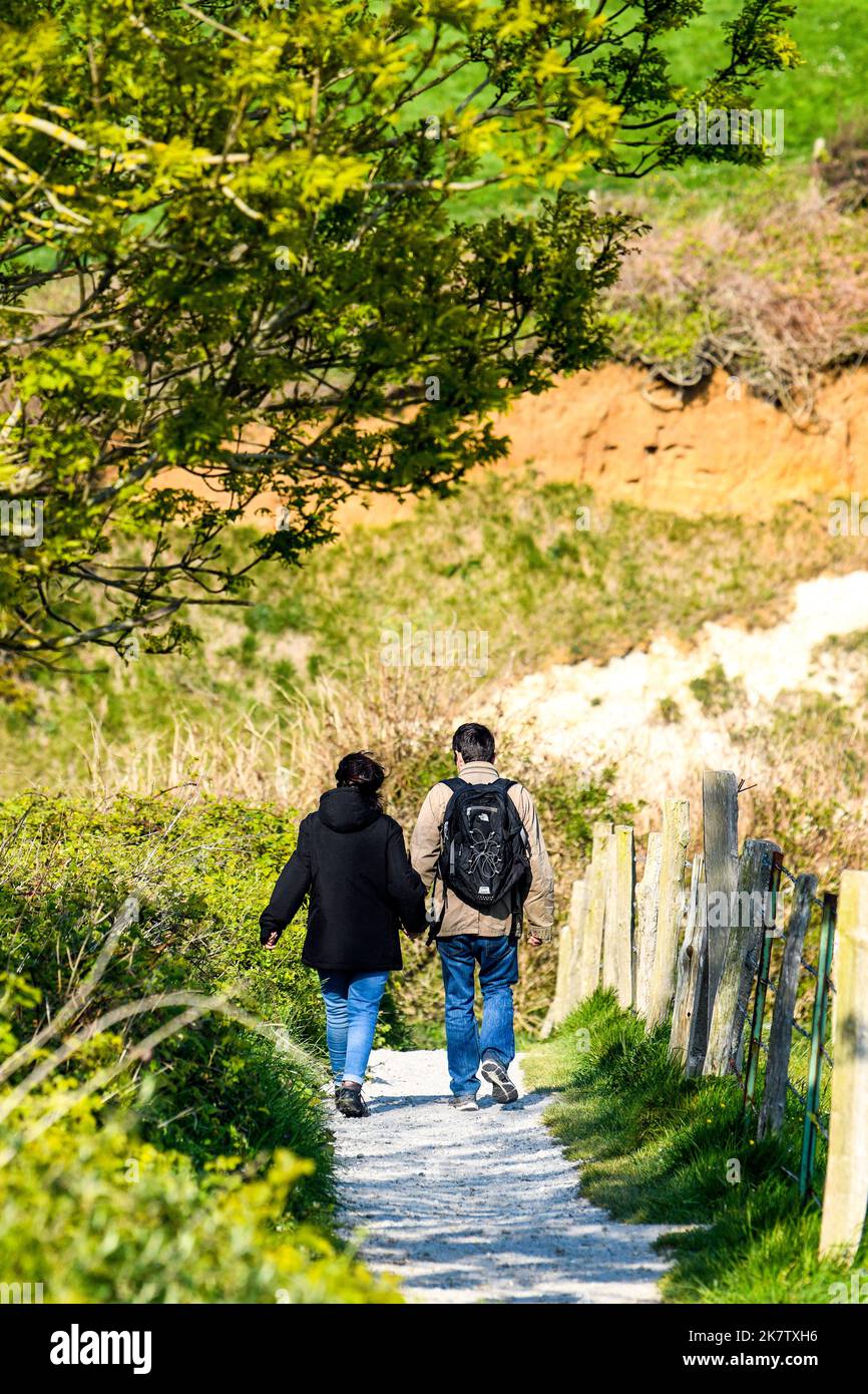Varengeville sur Mer (northern France): walkers on a marked path, GR ...