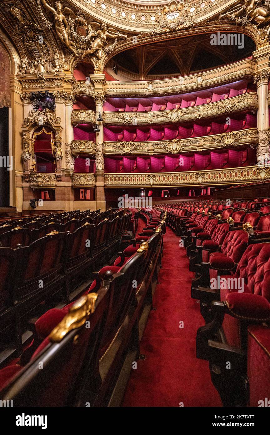 Paris (France): red seats of the Opera Garnier. Building registered as ...