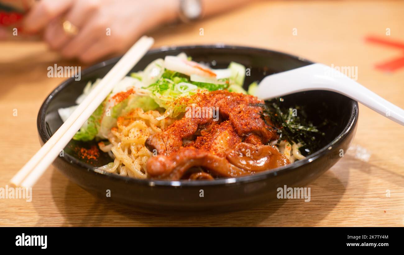 Spicy ramen noodles in the plate in the Japanese restaurant - Asian ...